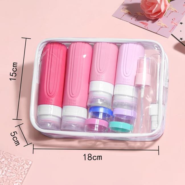 Close-up view of silicone travel bottles with wide mouth design