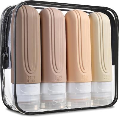 China Dark Apricot Silicone Travel Toiletry Bottles Kit 90ml TSA Approval for sale