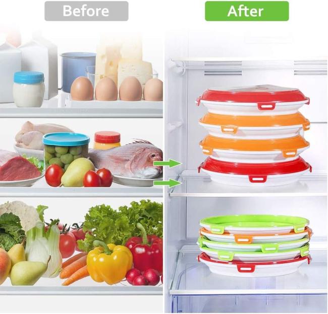 Multiple food trays stacked