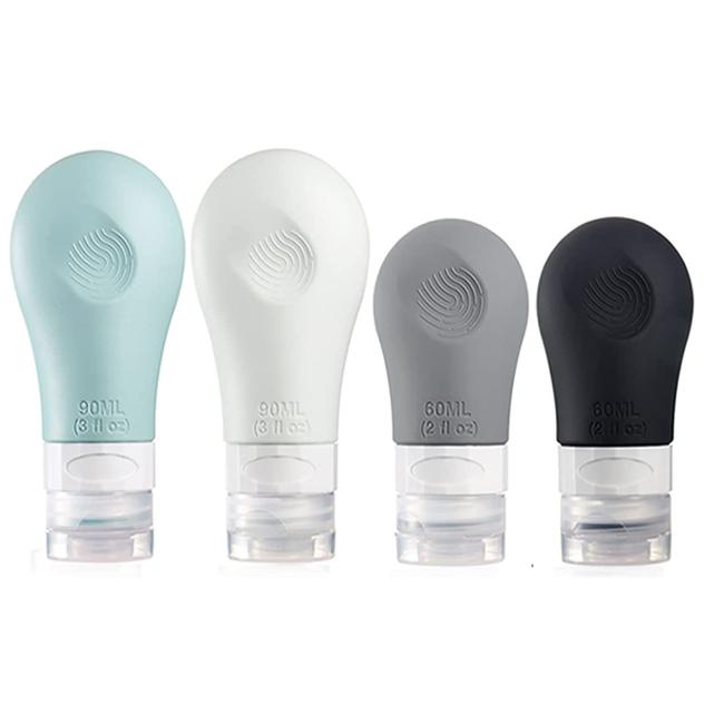 Customizable silicone travel bottles in various colors