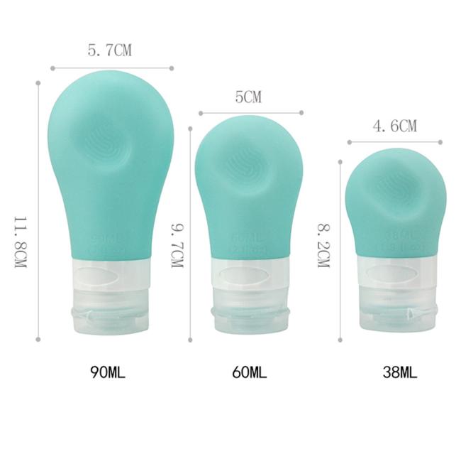 Silicone travel bottle set showing different sizes