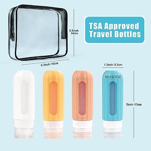 Multiple silicone travel bottles showing different color options