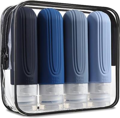 China Toiletries Blue Leak Proof Silicone Travel Bottles Reusable 3oz for sale