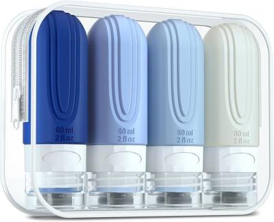 China Ocean Blue Toiletries Silicone Travel Bottle Set Reusable 60ML for sale