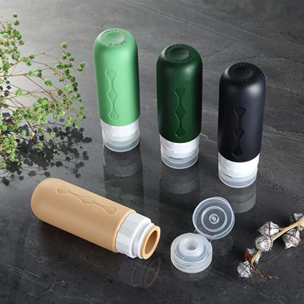 Quality Green Cylinder Toiletry Empty Silicone Travel Bottle Set Refillable 90Ml for sale