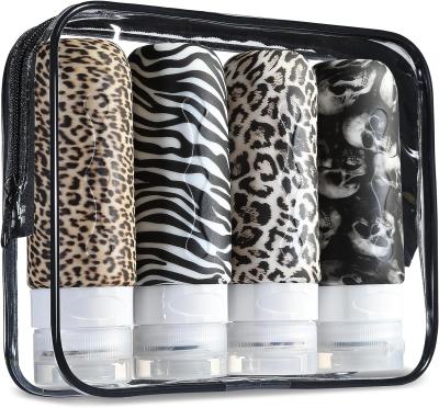 China Leopard Grain Squeeze Silicone Travel Toiletry Bottle Set Refillable Leak Proof 90Ml for sale