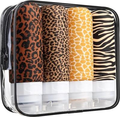 China Leopard Grain Silicone Squeeze Travel Bottle Set Refillable TSA Approval 90Ml for sale