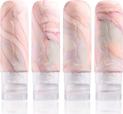Kit de Frascos de Viagem de Silicone para Artigos de Higiene Pessoal 90ml Cor Mármore Aprovado pela TSA