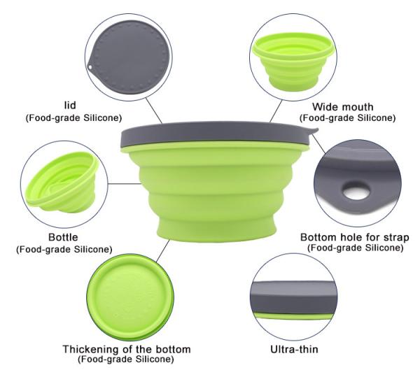 Quality Outdoor Travel Food Grade Silicone Collapsible Bowls Folding With Lid for sale
