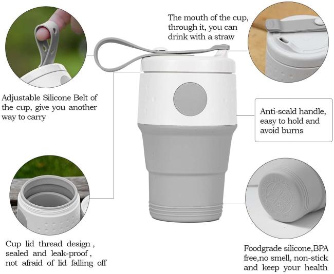 Foldable silicone cup with lid detail
