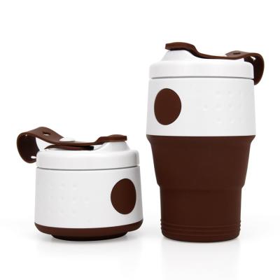 China 395ml Silicone Foldable Cup Collapsible Coffee Cup Reusable With Lid for sale