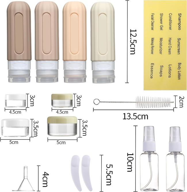 16 Pack Refillable Toiletries Silicone Travel Bottle Set - color options
