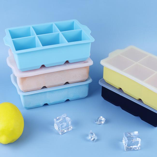 Custom rectangular ice cube tray showing food-grade silicone construction