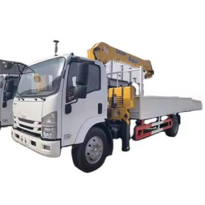 China Mobile Cargo Truck With 4200mm Cargo Box Truck Mounted Hydraulic Telescopic Boom Crane 5ton for sale