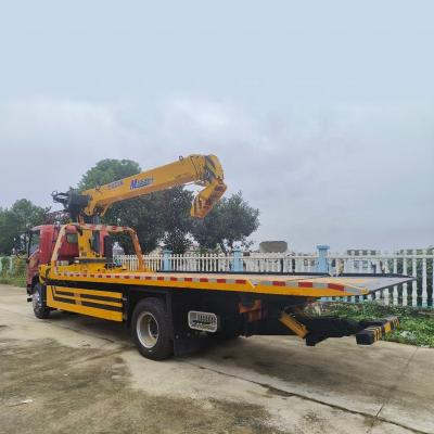 China 4 * 2 SINOTRUK 10 Tons Plate Tractor With 4 Sections 8 Tons Crane/tilt Tray Towing With  8 Tons Crane for sale