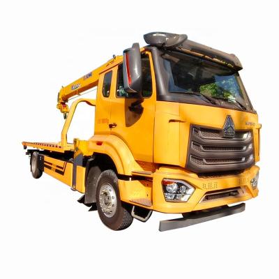 중국 HTC Howo 10톤 평판 견인차 (8톤 4단 암 크레인 포함)     크레인 트랙터  롤백  크레인 포함 판매용