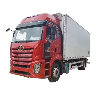 China Chinese Faw Brand New 10T Freezer Truck Meat Transport Refrigerated Truck With Meat Rail for sale