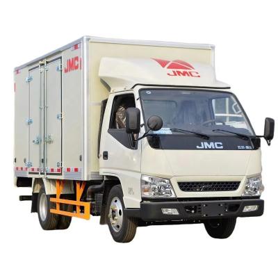 China Factory Supply Small Lorry Truck 4X2 Mini JMC Box Cargo Truck Single Row  129HP 3.7M Light Van Cargo Truck for sale