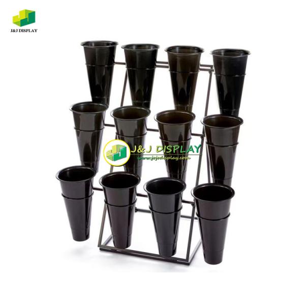 Quality 4 Layers Wire Metal Rack Flower Bucket Stand with 16 Buckets for sale