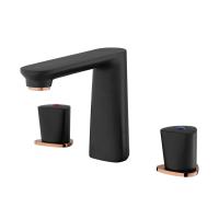 China 2 Handle Bathroom Widespread Faucet Black Deck Mounted for sale