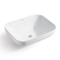 China White Glazed Countertop Bathroom Basin Rectangle With Overflow for sale