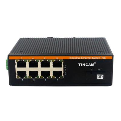 China Industrial Gigabit BiDi Fiber Media Converter, 1-Port SC Single-Fiber to 8-Port Gigabit Ethernet, PoE Optional, Single-Mode 20km, 1310/1550nm, DIN-Rail Mount TBC-GF2518-S20AB/TBC-GFP2518-S20AB for sale