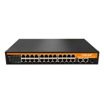 China 27 Port Fast Ethernet Switch 24 X 10 100Mbps RJ45 2 Gigabit RJ45 Uplink 1 Gigabit SFP Fiber Port Unmanaged Metal Network Switch TBC-S4124N-3PF for sale