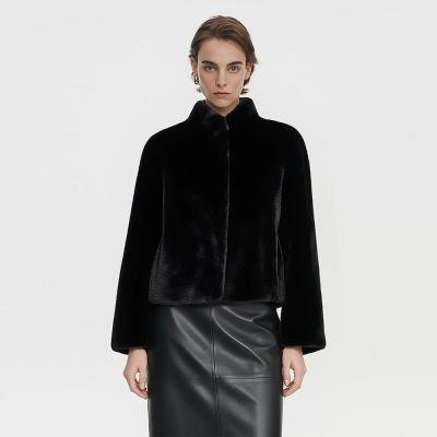 China Black Fur Jacket Faux Fur Stand Up Fluffy Jacket for sale