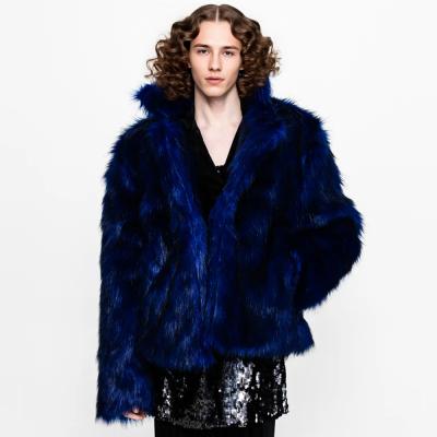 China Unisex Luxury Fluffy Jacket Men's 55cm Fake Fur Jacket Warm for sale