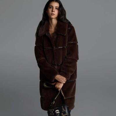 China OEM Womens Faux Fur Coat Faux Leather Trim  Adults Customization Faux Fur Coat for sale