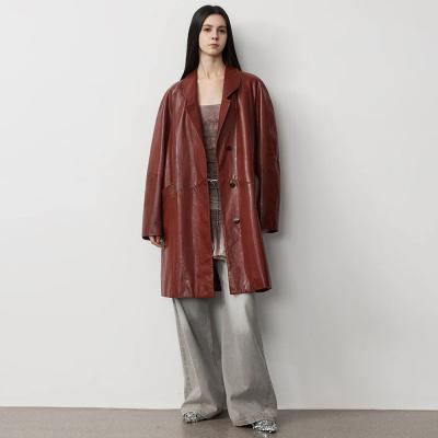 China Oversized Casual Suit-style Faux Leather Coat for sale