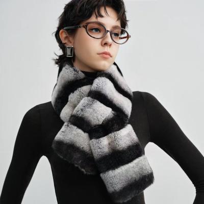 China Faux Rex Rabbit Fur Striped Scarf for sale