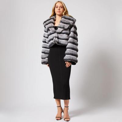 China Shawl Collar Chinchilla Faux Fur Jacket for sale