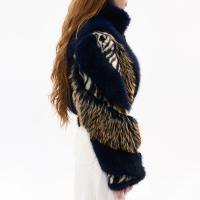 China Patchwork style Navy Faux Fur Jacket for sale