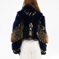 China Patchwork style Navy Faux Fur Jacket for sale