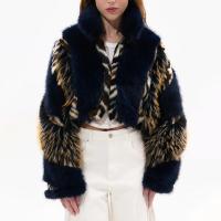 China Patchwork style Navy Faux Fur Jacket for sale