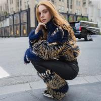 China Patchwork style Navy Faux Fur Jacket for sale