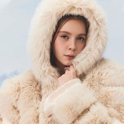 China Women’s Faux Fur Hooded Jacket for sale