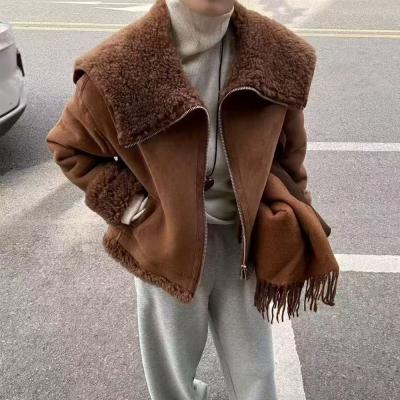 China Faux Chamois Leather Faux Sheep Fur Biker Jacket for sale