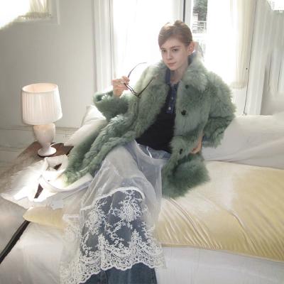 China Mint Mambo Tuscan Wool Faux Fur Coat for sale