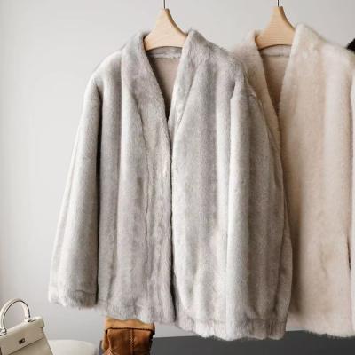 China V-neck Custom-made Faux Mink Fur Jacket for sale