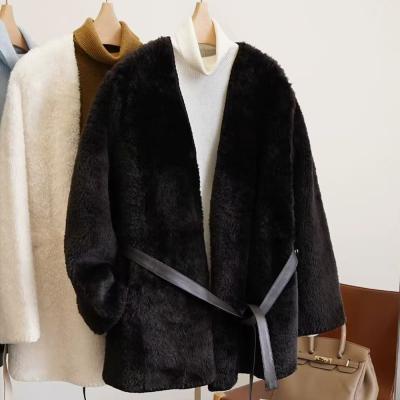 China V Collar Lacon Faux Fur Coat for sale