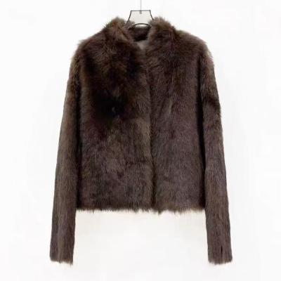 China Minimalist V neck Tuscan Faux Fur Jacket for sale
