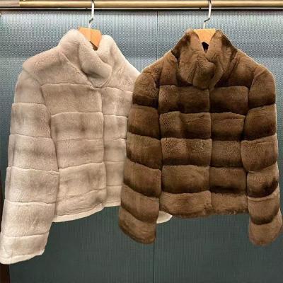 China Standing Collar Faux Rex Rabbit Fur Jacket for sale