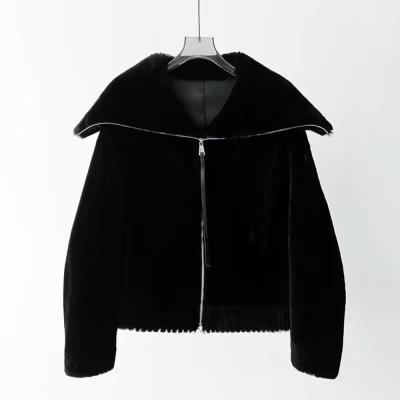 China Large Lapel Merino Faux Fur Zipper Jacket for sale
