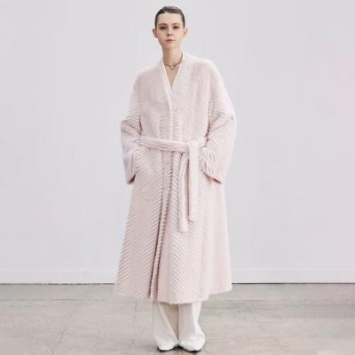 China Faux Mink Fur Striped Long Coat for sale