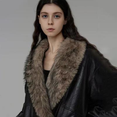 China Short Faux Fur Lined Leather Thickened Jacket for sale