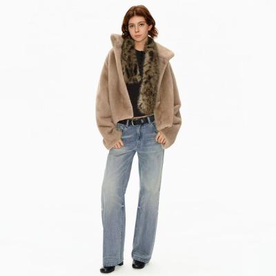China Simple Stand Up Collar Short Faux Fur Jacket for sale