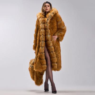 China Gold Old Money Faux Red Fox Fur Long Coat for sale