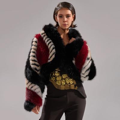 China Exquisite Splicing Color Faux Fox Fur Jacket for sale